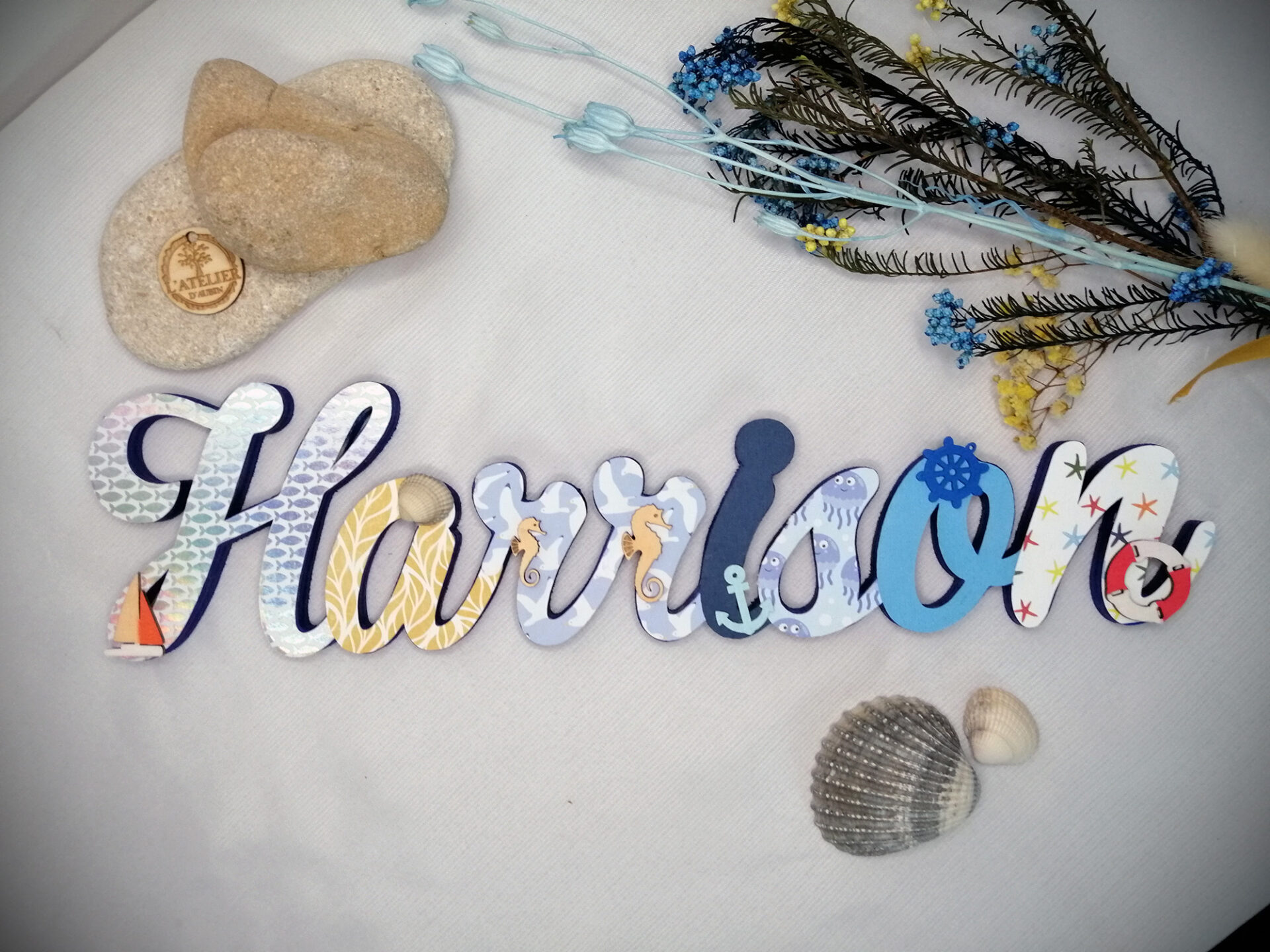 Prénom en bois - Océan - Atelier d'Aubin