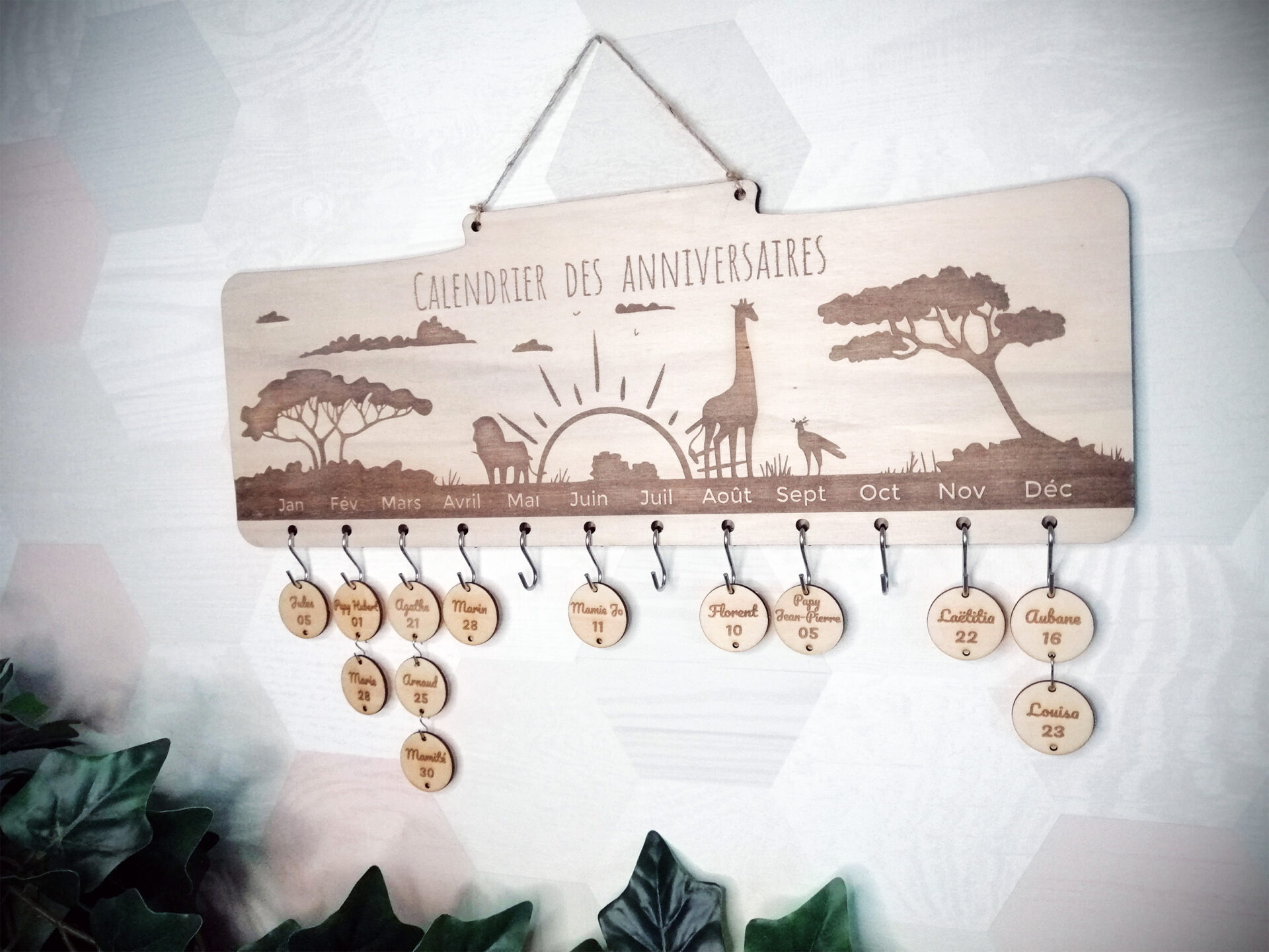 Calendrier perpétuel des anniversaires en bois Savane - Atelier d'Aubin
